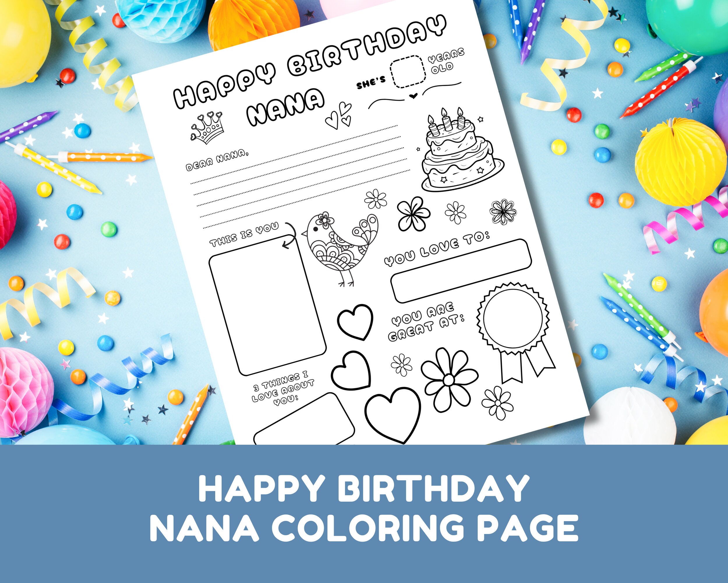 Happy Birthday Nana Coloring Page Instant Download - Etsy