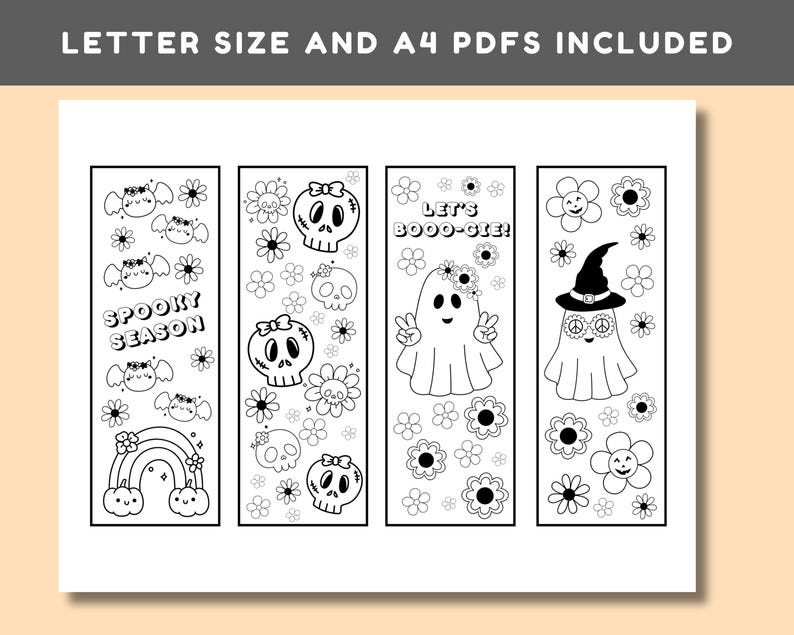 Groovy Ghost Coloring Bookmarks for Halloween, Instant Download, A4 and ...