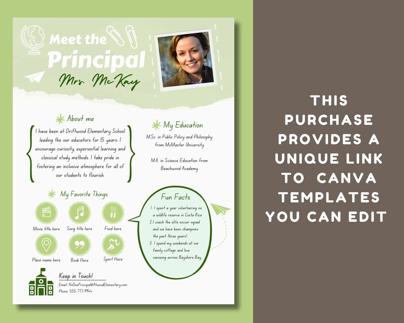 Meet the Principal Editable Template for Canva, Editable and ...