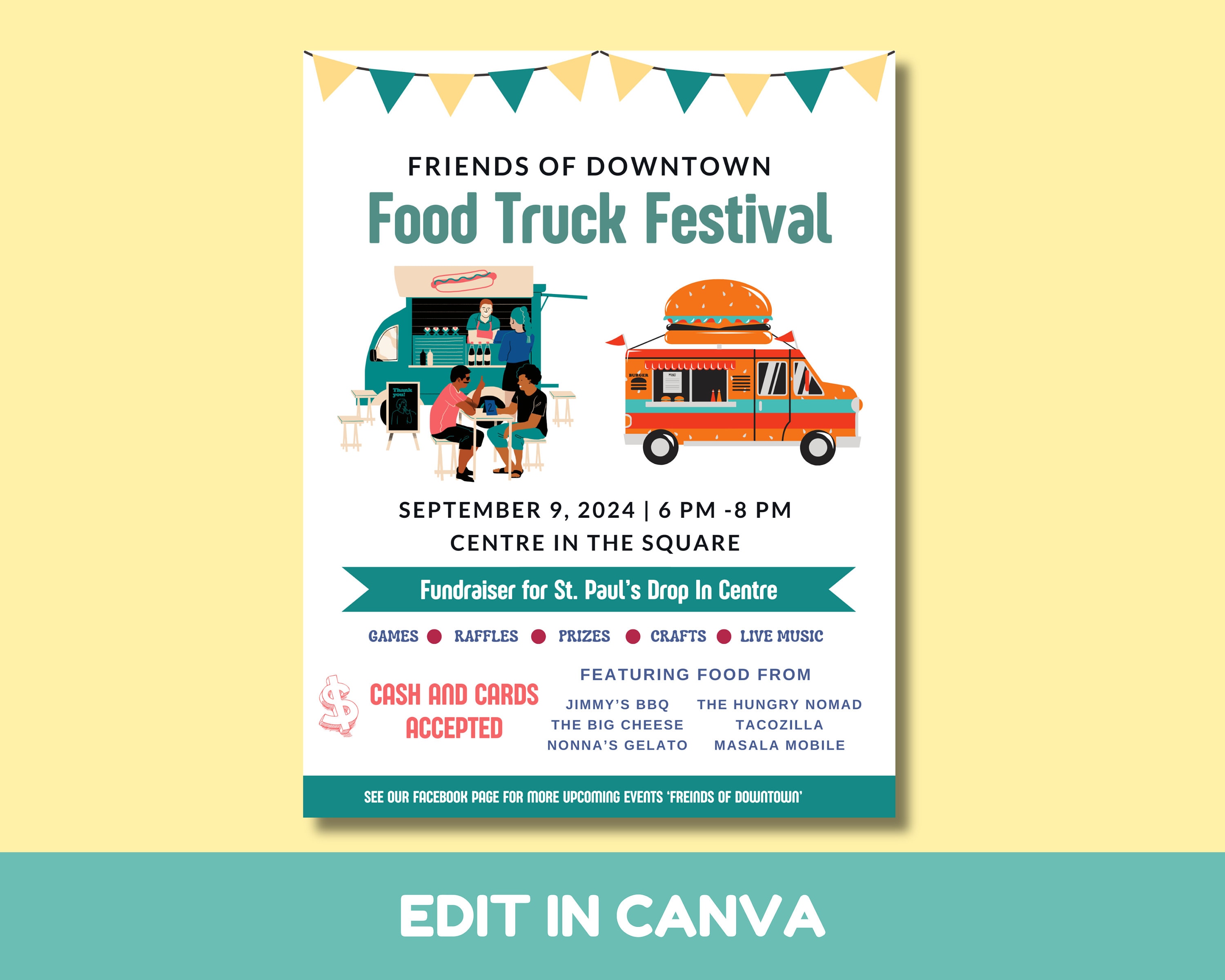 Editable Food Truck Festival Flyer Template for Canva, Advertise Food ...