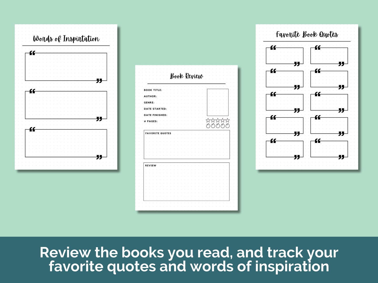 A5 Reading Journal Page Bundle, Instant Download Including Reading ...