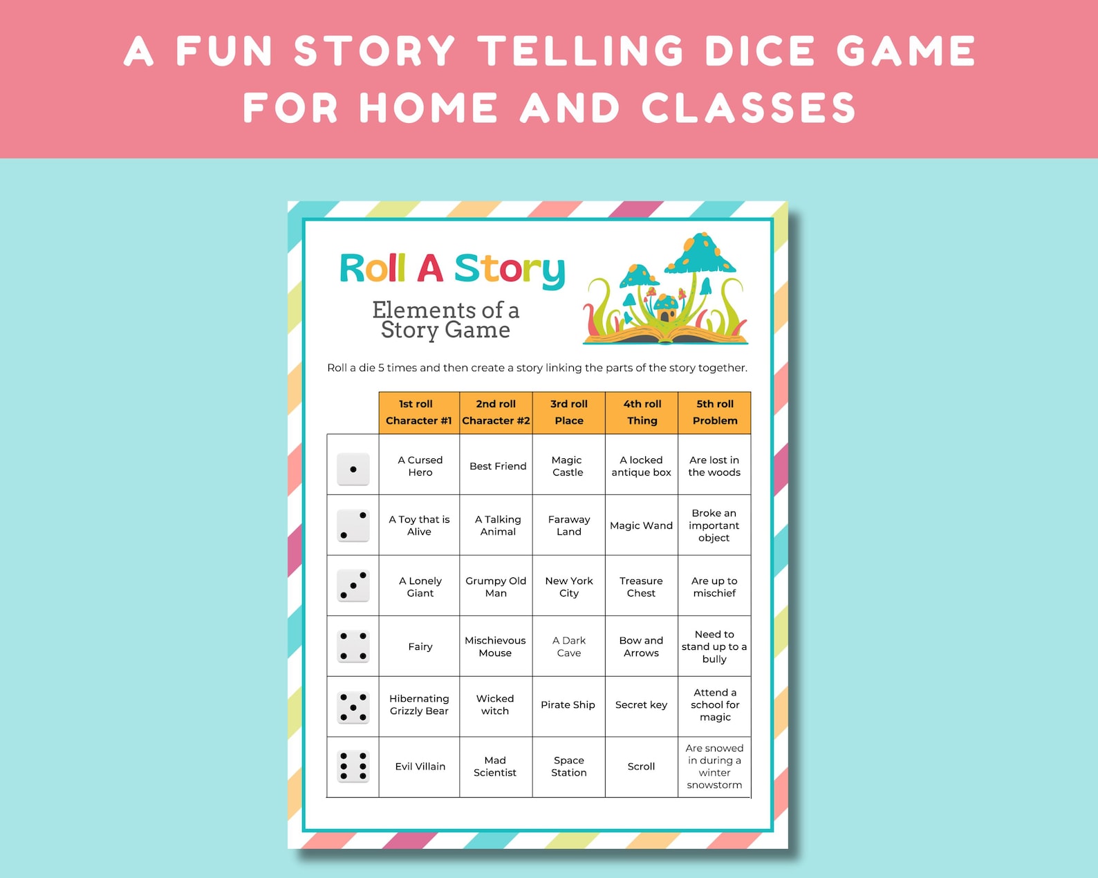 Roll A Story Game, Parts of a Story Creative Writing Game for Classes ...