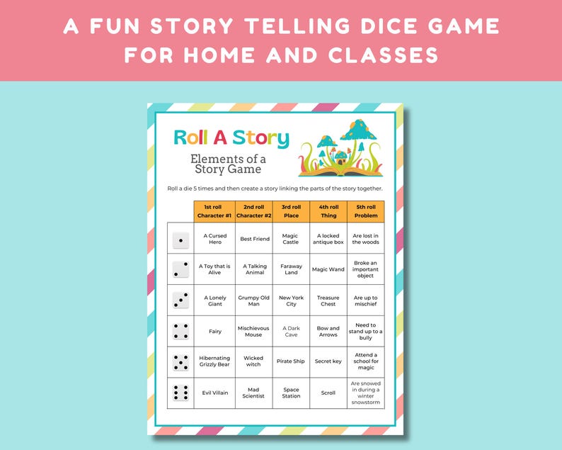 Roll A Story Game, Parts of a Story Creative Writing Game for Classes ...