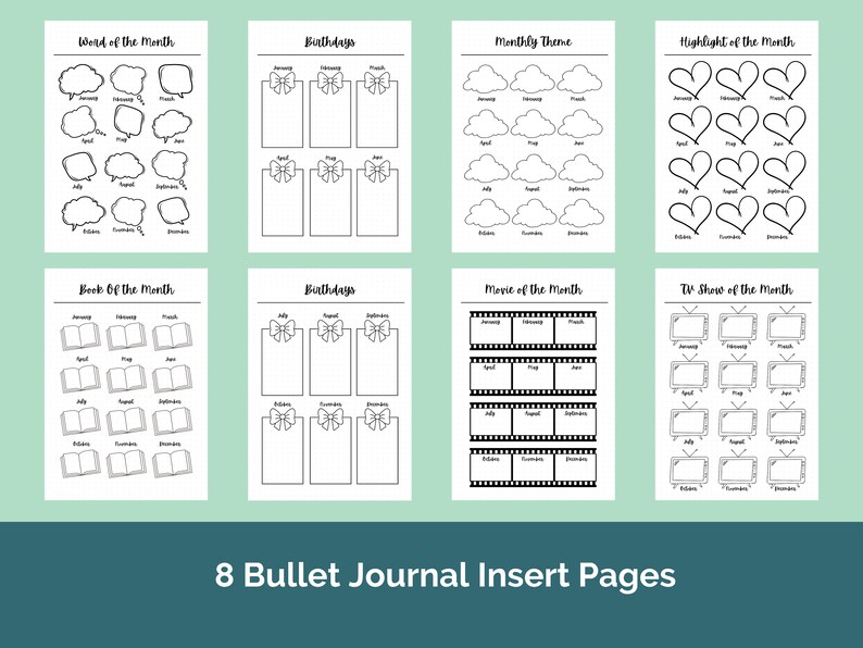 Monthly Highlight Dot Journal A5 Pages | Trackers for Books, Movies, TV ...