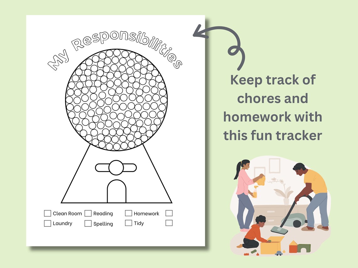Gumball Machine Responsibility Chart for Kids Instant Download, Chore ...