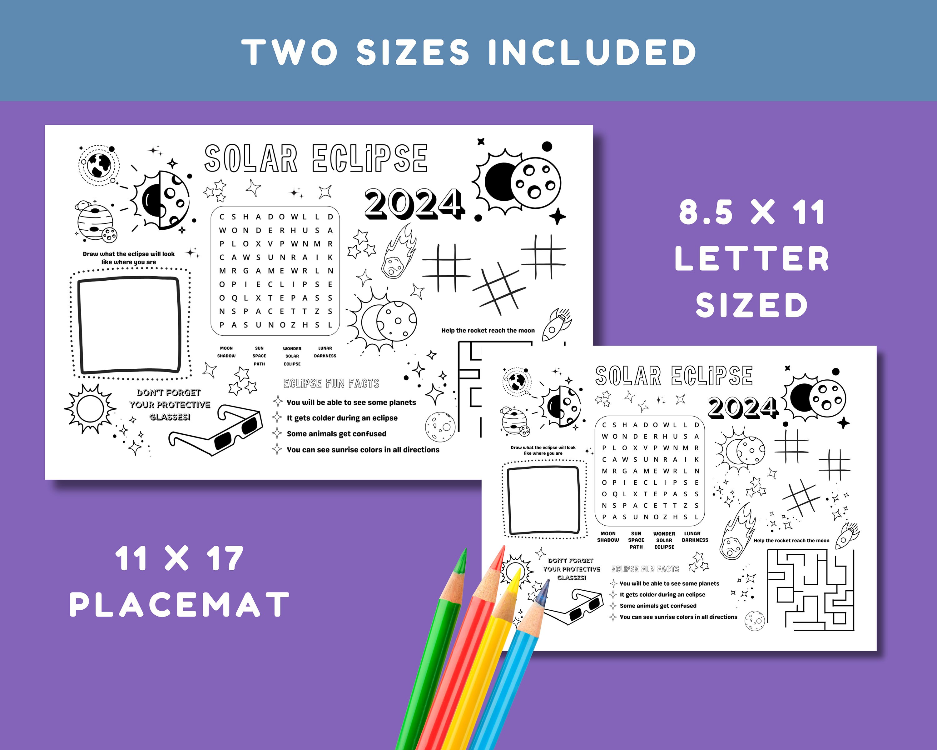 Solar Eclipse Coloring Page Activity Mat Instant Download - Etsy