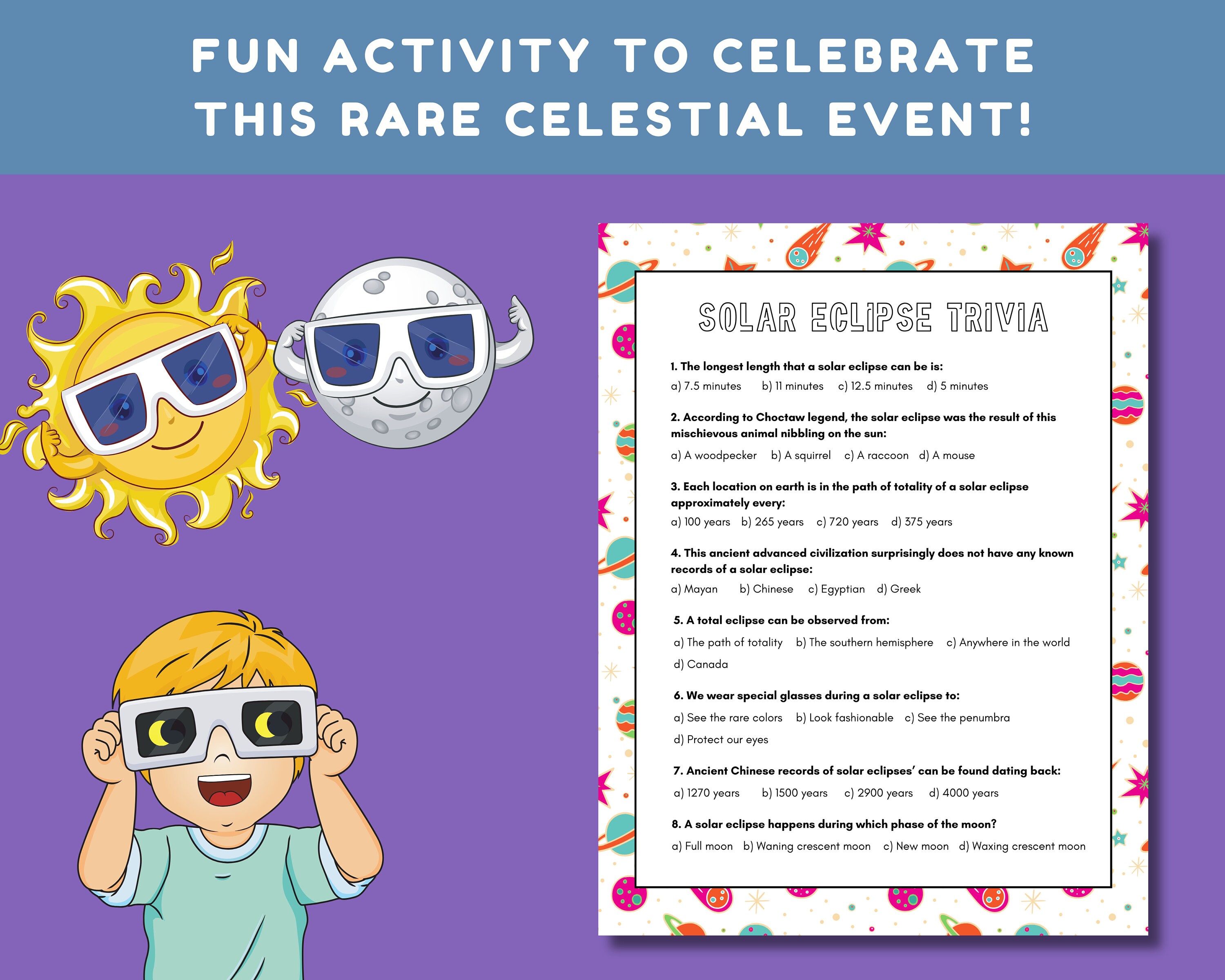 Solar Eclipse Trivia Game Instant Download, Space Trivia for Older Kids ...