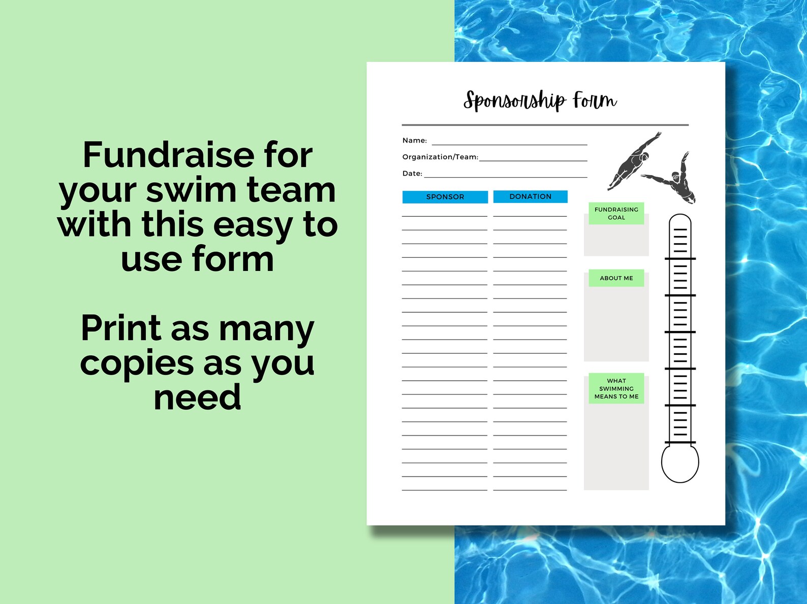 Swim Team Sponsor / Donor Form Digital Download / Swim Team Fundraiser ...