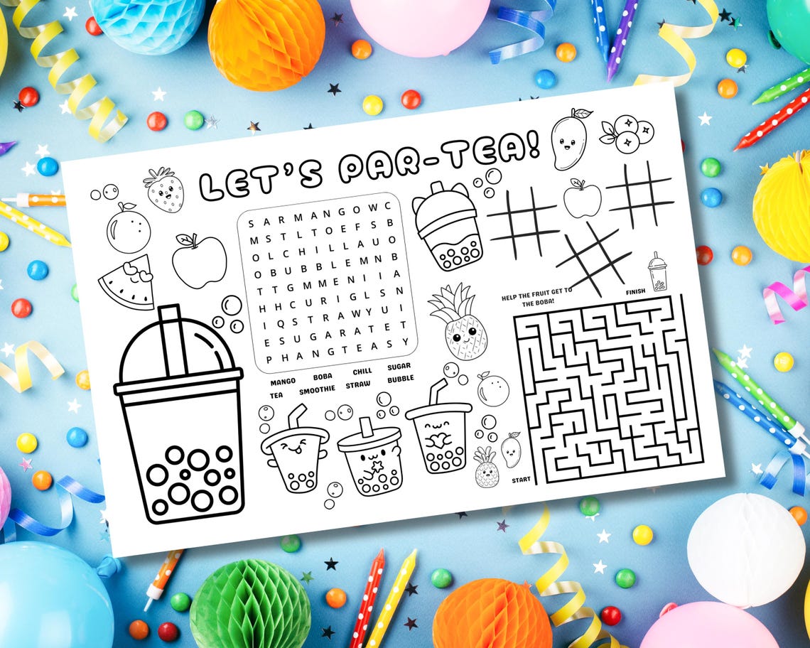 Boba Coloring Activity Mat, Boba Tea Coloring Party / Birthday Activity ...