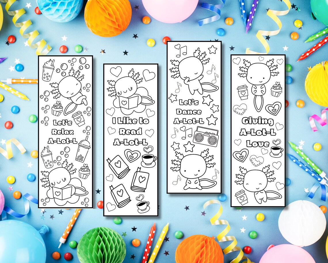 Axolotl Coloring Bookmark Instant Download, Printable Coloring Bookmark ...