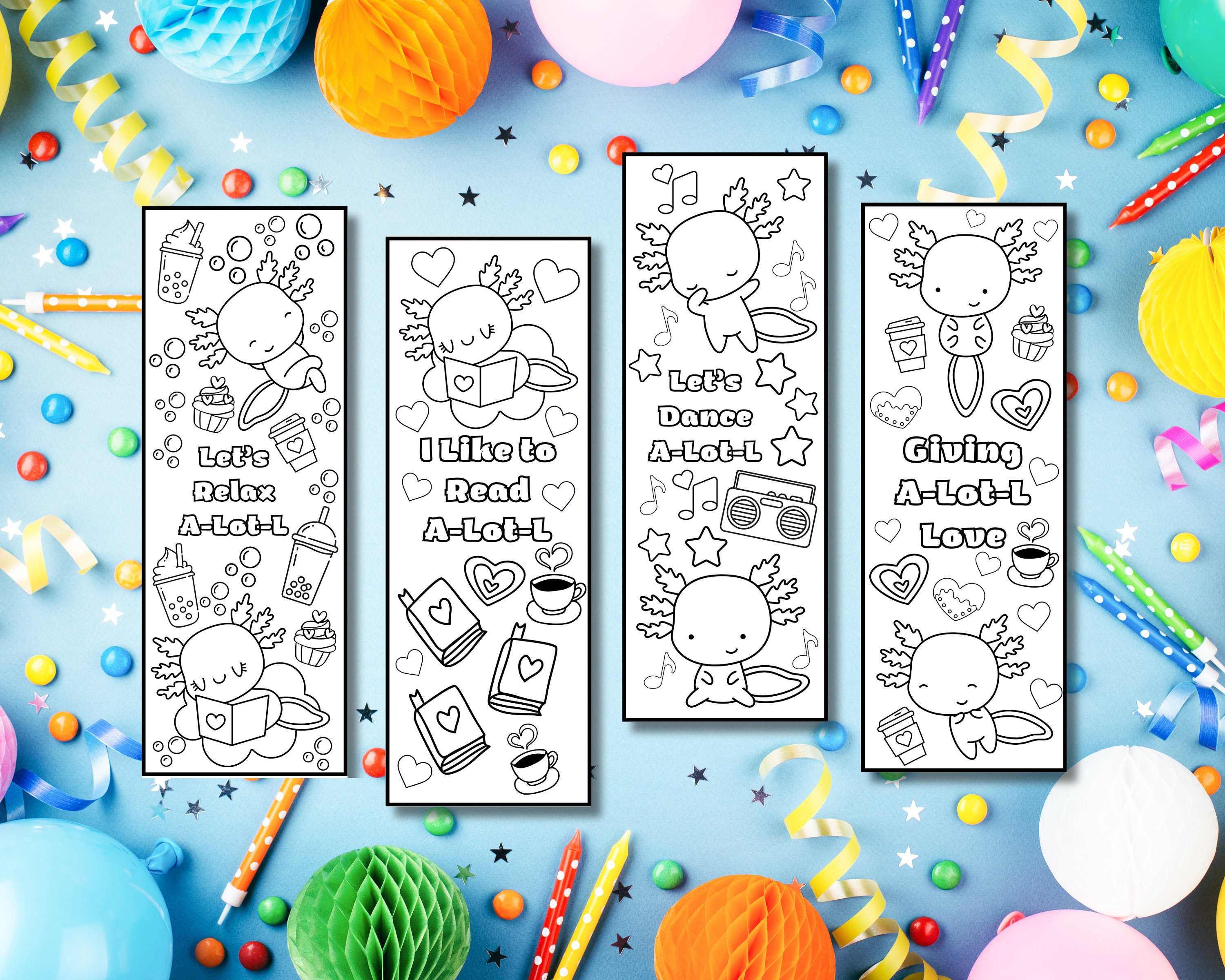 Axolotl Coloring Bookmark Instant Download, Printable Coloring Bookmark ...