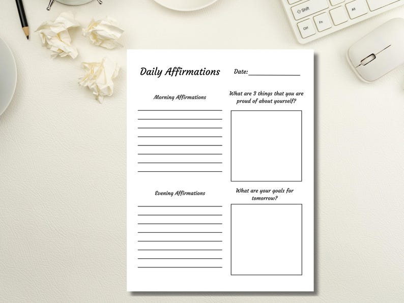 Daily Affirmation Journal Printable | Daily Affirmations Worksheet ...