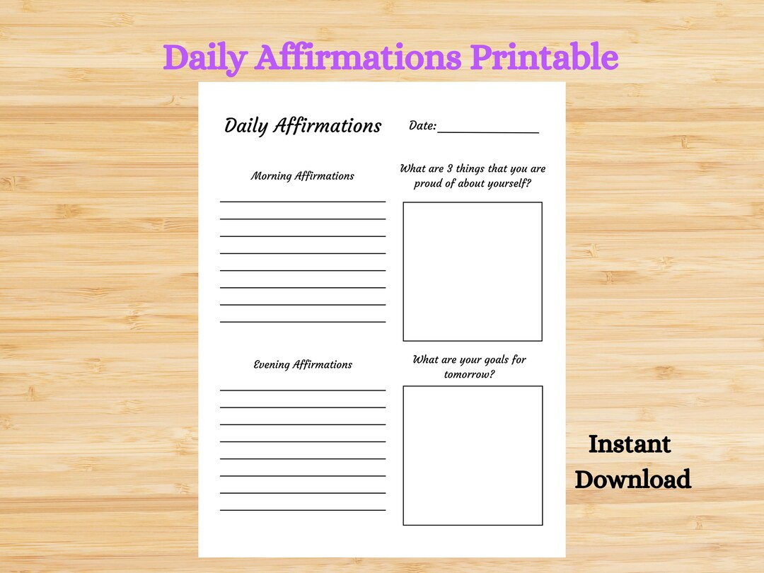 Daily Affirmation Journal Printable | Daily Affirmations Worksheet ...