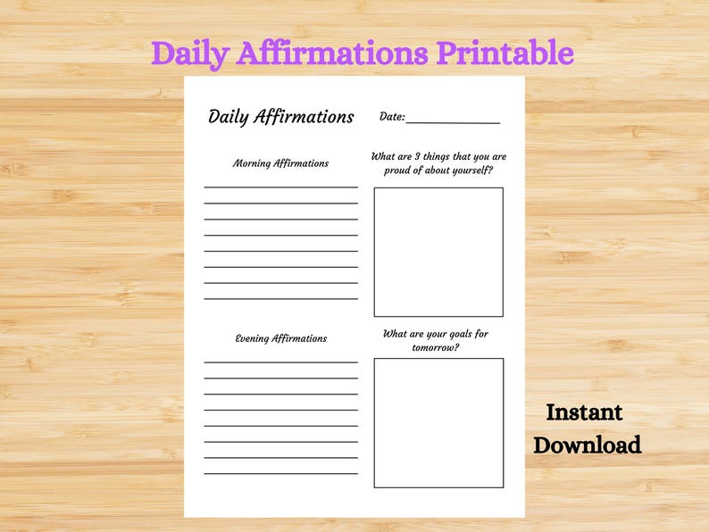 Daily Affirmation Journal Printable | Daily Affirmations Worksheet ...