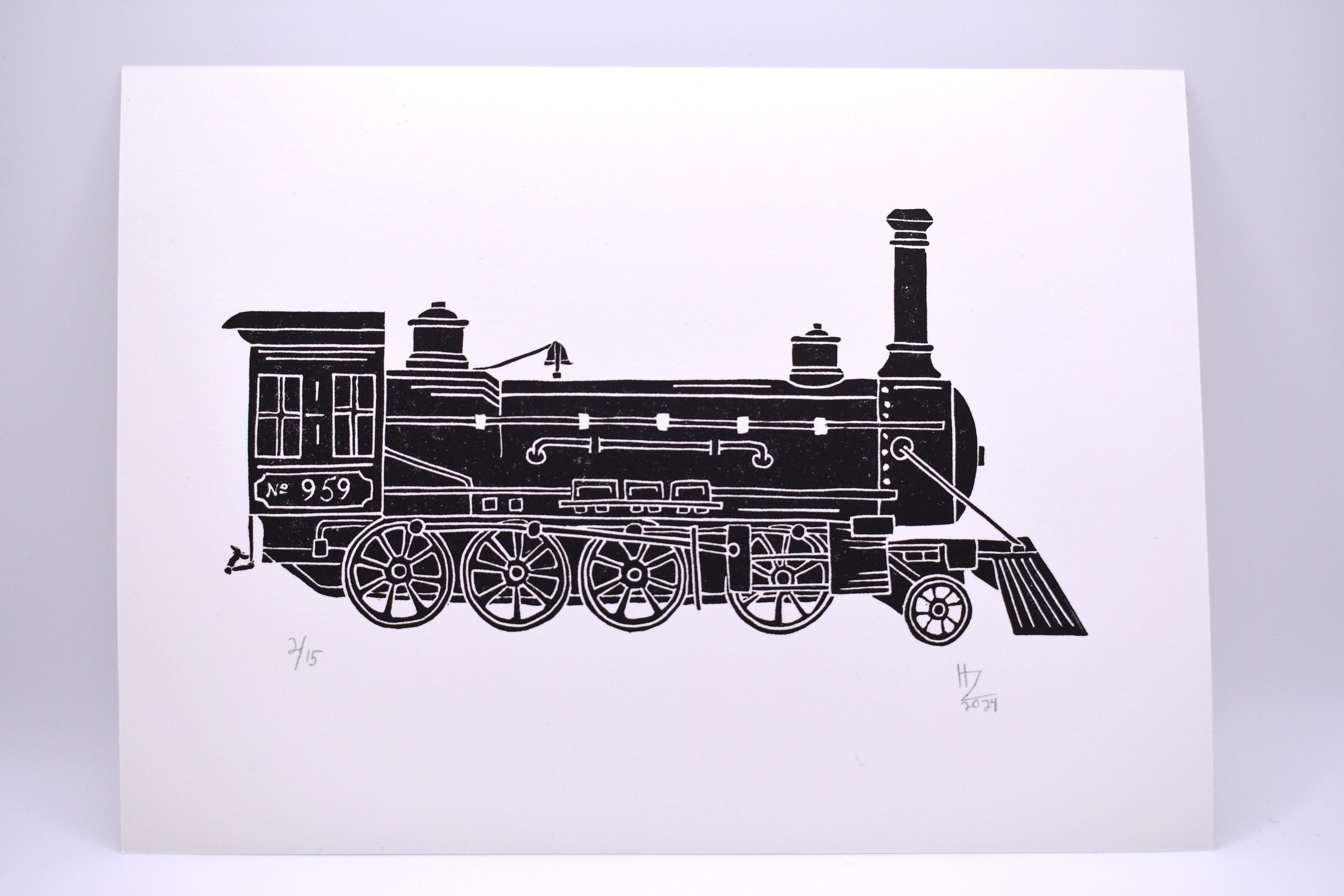 Handmade Linocut Print Hand Carved Train 'steam Engine' - Etsy