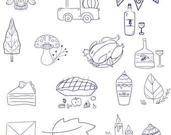 Hand Drawn Thanksgiving Clipart Bundle Set, Whimsical Fall SVG PNG EPS ...