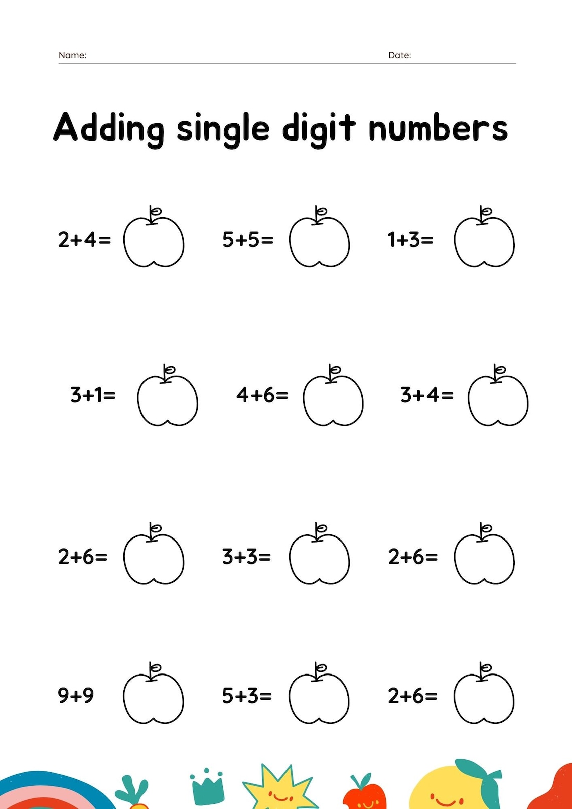 20 Single Digit Addition Worksheets: Kindergarten Math (PDF) - Etsy