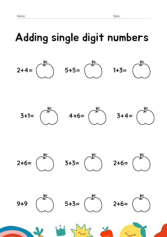 Addition Worksheets Practice Adding Single Digits Woo Jr Kids