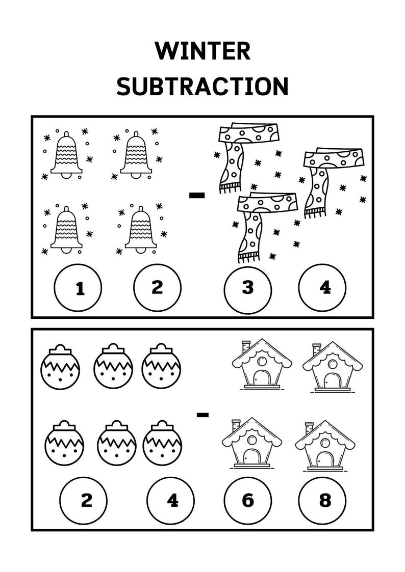 Kindergarten Addition and Subtraction Worksheets: Winter Math (PDF) - Etsy