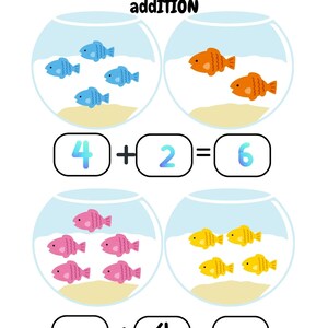 Fish Addition and Subtraction Worksheets: Kindergarten Homeschool ...