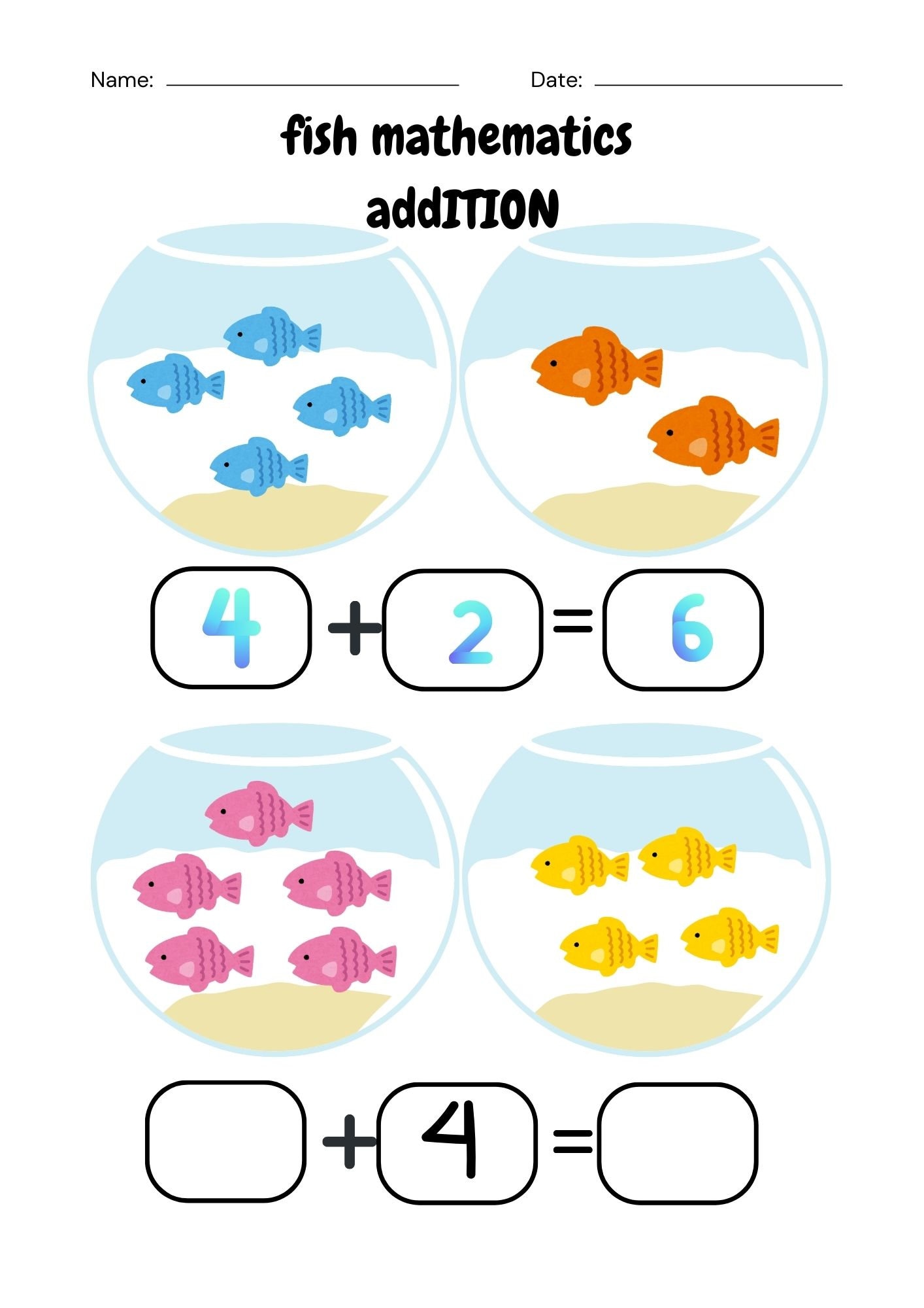 Fish Counting Printable Kindergarten Addition Worksheets, Picture ...