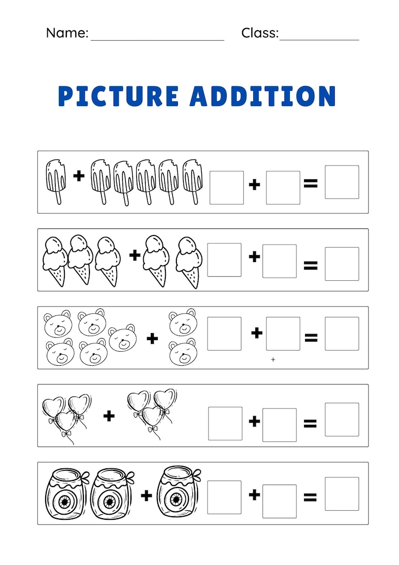 20 Printable Kindergarten Addition Worksheets, Picture Addition and ...