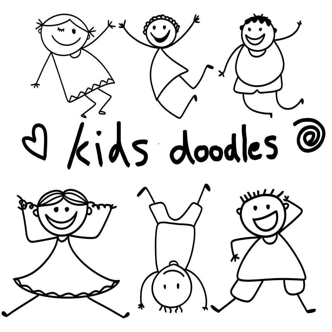 Doodle Boy and Girl Clipart,stick Figure Clipart,friend Clipart,outline ...
