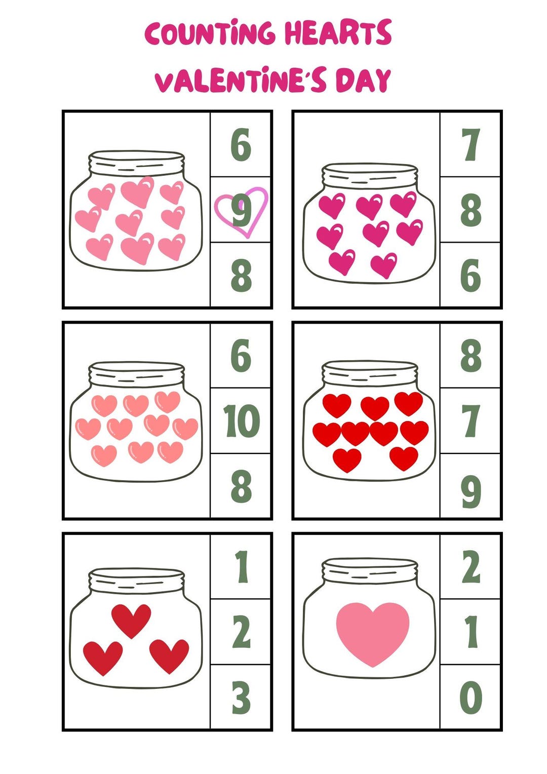 Valentine's Day Heart Counting Math Worksheet PDF Pattern - Etsy
