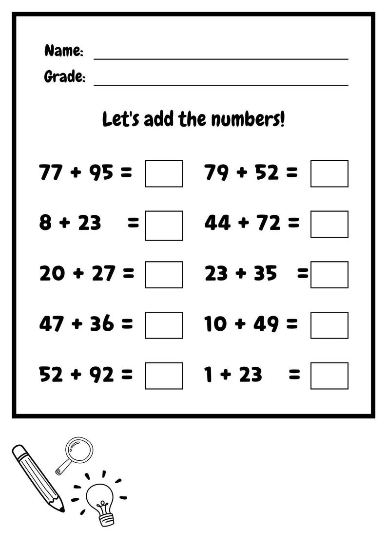 Double Digit Addition & Subtraction Worksheets: No Regrouping, Grade 1 ...