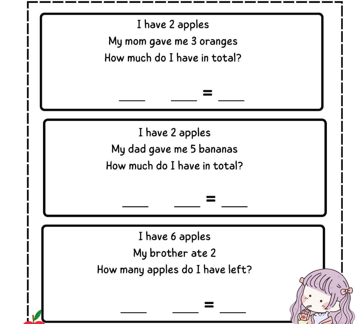 1st Grade Word Problems, Math Word Equations 2nd Grade,math Worksheet ...