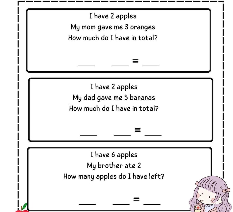 1st-2nd Grade Math Word Problems Worksheet (PDF Printable) - Etsy