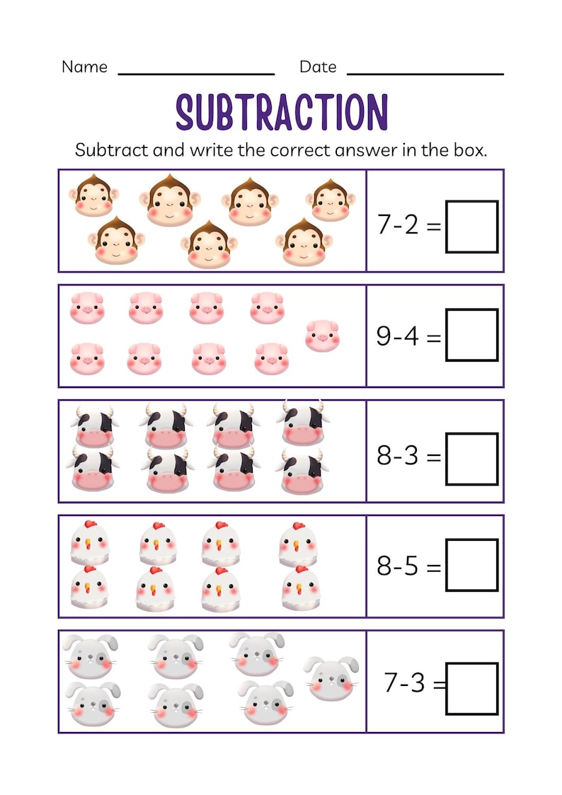 Kindergarten Addition & Subtraction Worksheets: Picture Math (40 ...