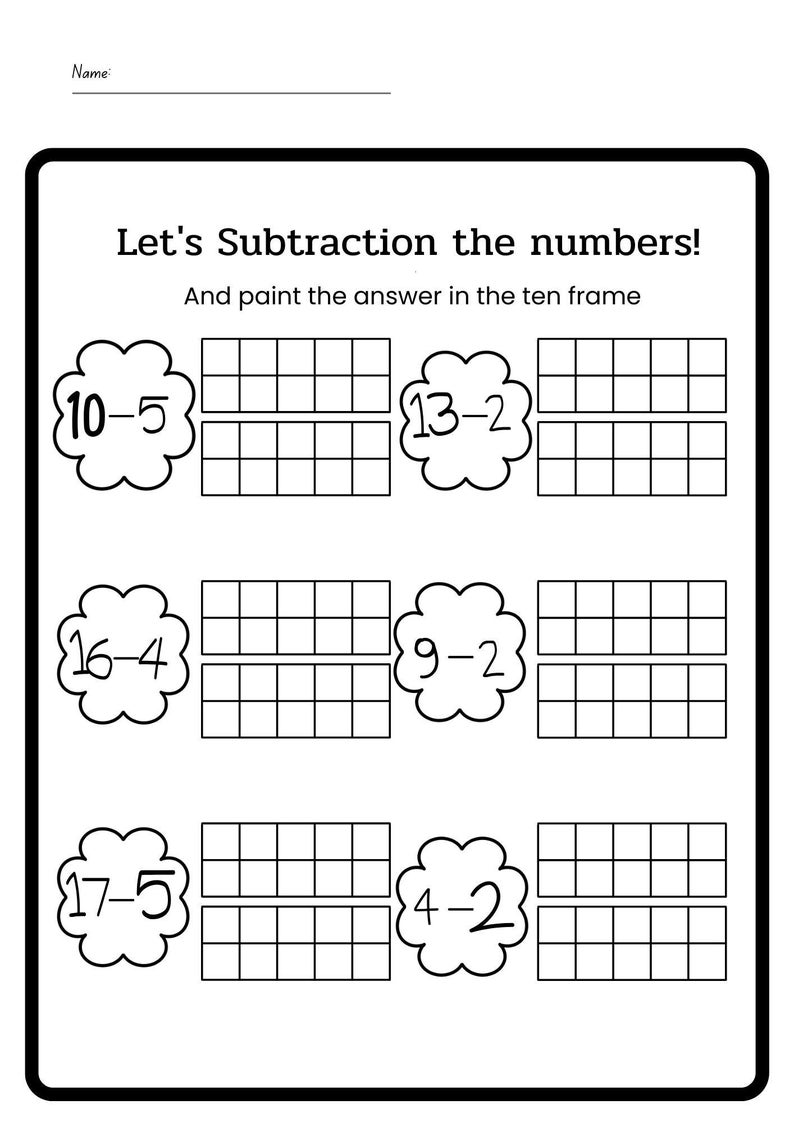 Ten Frame Addition Worksheets: Kindergarten Math (PDF) - Etsy