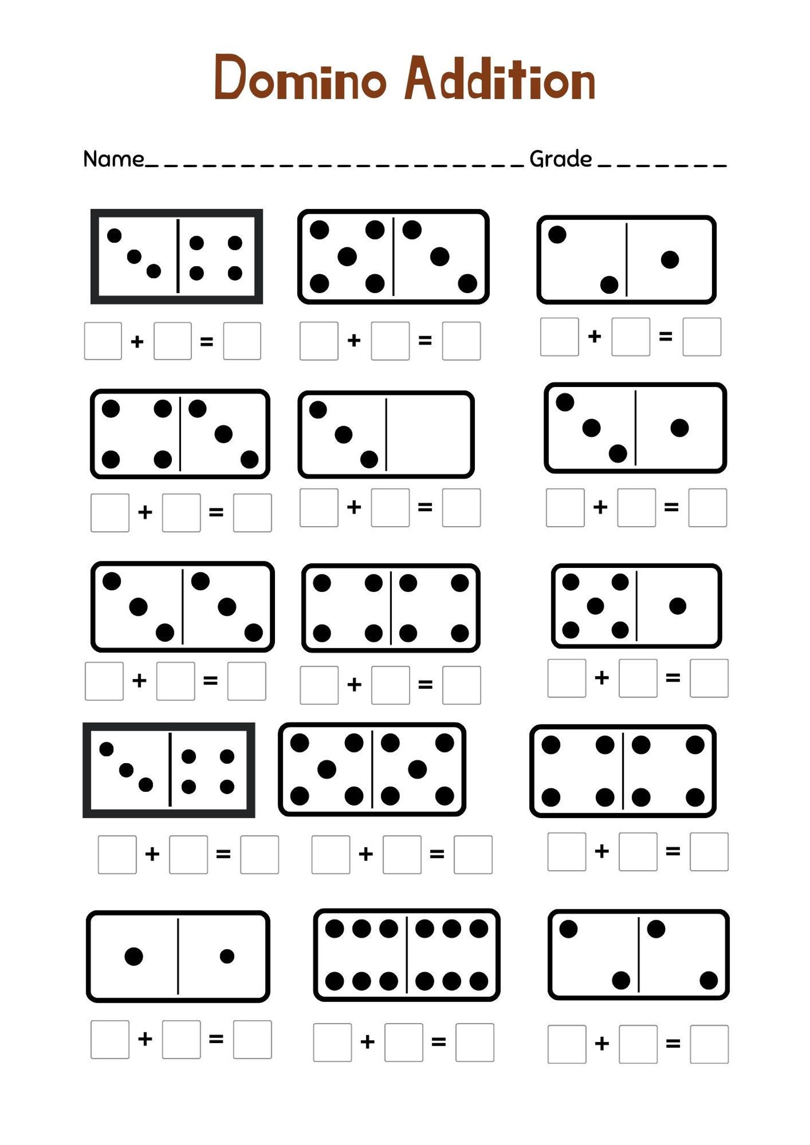 Math Worksheets: Finger & Domino Addition for Kindergarten (printable ...