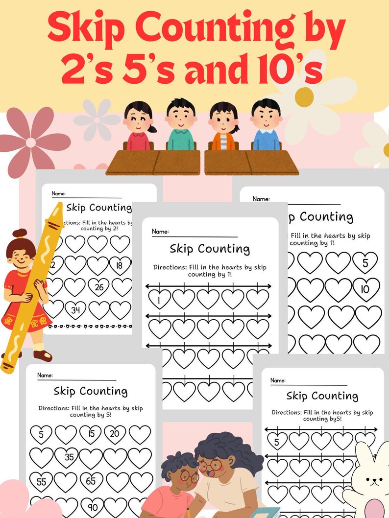 Skip Counting Worksheets, Kindergarten Missing Numbers, Count by 2, 5 ...