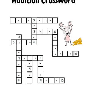 Addition Crossword Printable: Math Worksheet (printable) - Etsy
