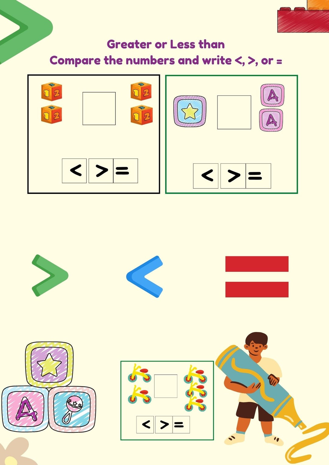 20 Printable Greater Than Less Than Equal to Worksheets. Preschool-3rd ...