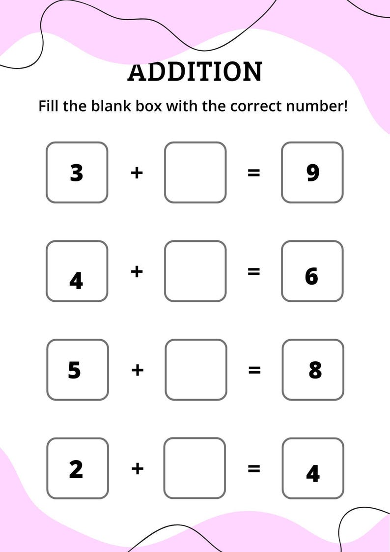 20 Printable Missing Addends 1 - 10 Practice Worksheet, Math Numbers ...