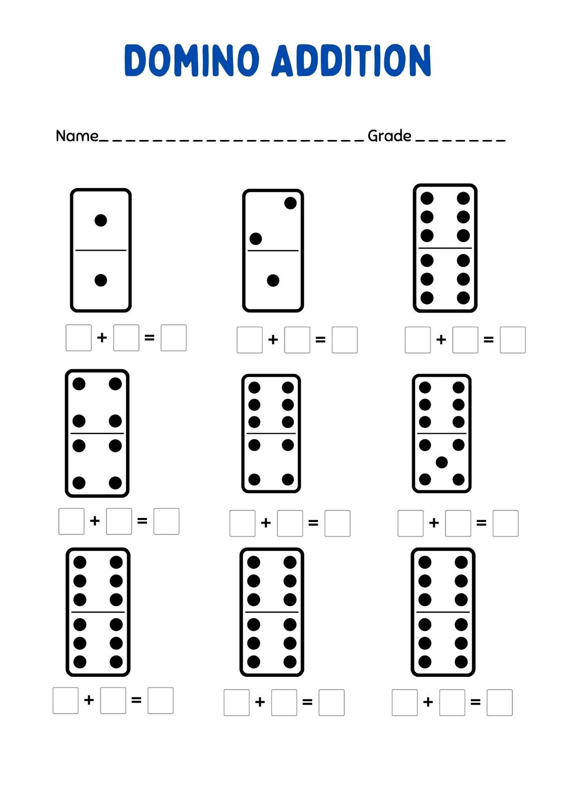 20 Printable Domino Addition Worksheets 1st Grade & Kindergarten Math ...