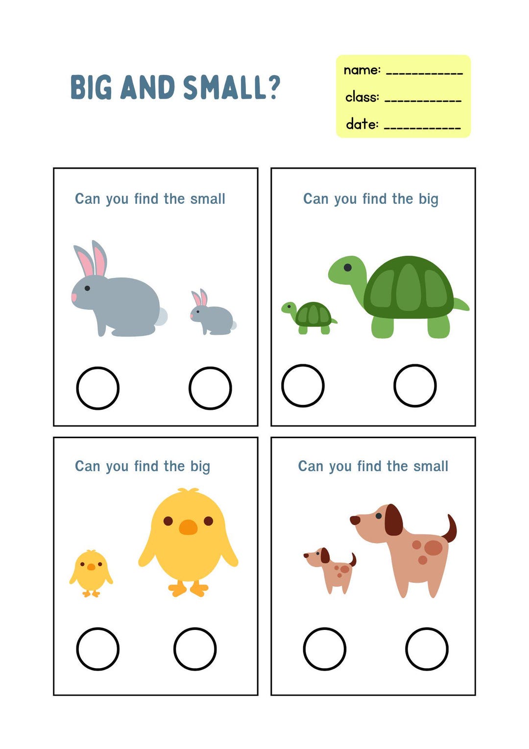 Big and Small Preschool Worksheets: Learning Sizes Printable (PDF) - Etsy