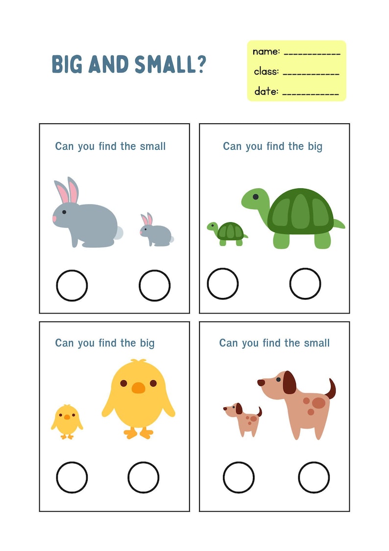 Big and Small Preschool Worksheets: Learning Sizes Printable (PDF) - Etsy