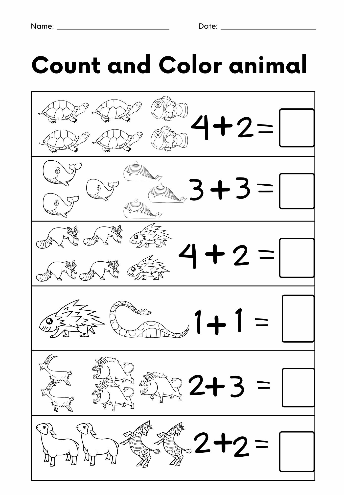 Animal Addition Worksheets: Single Digit Math, Homeschool Printable ...