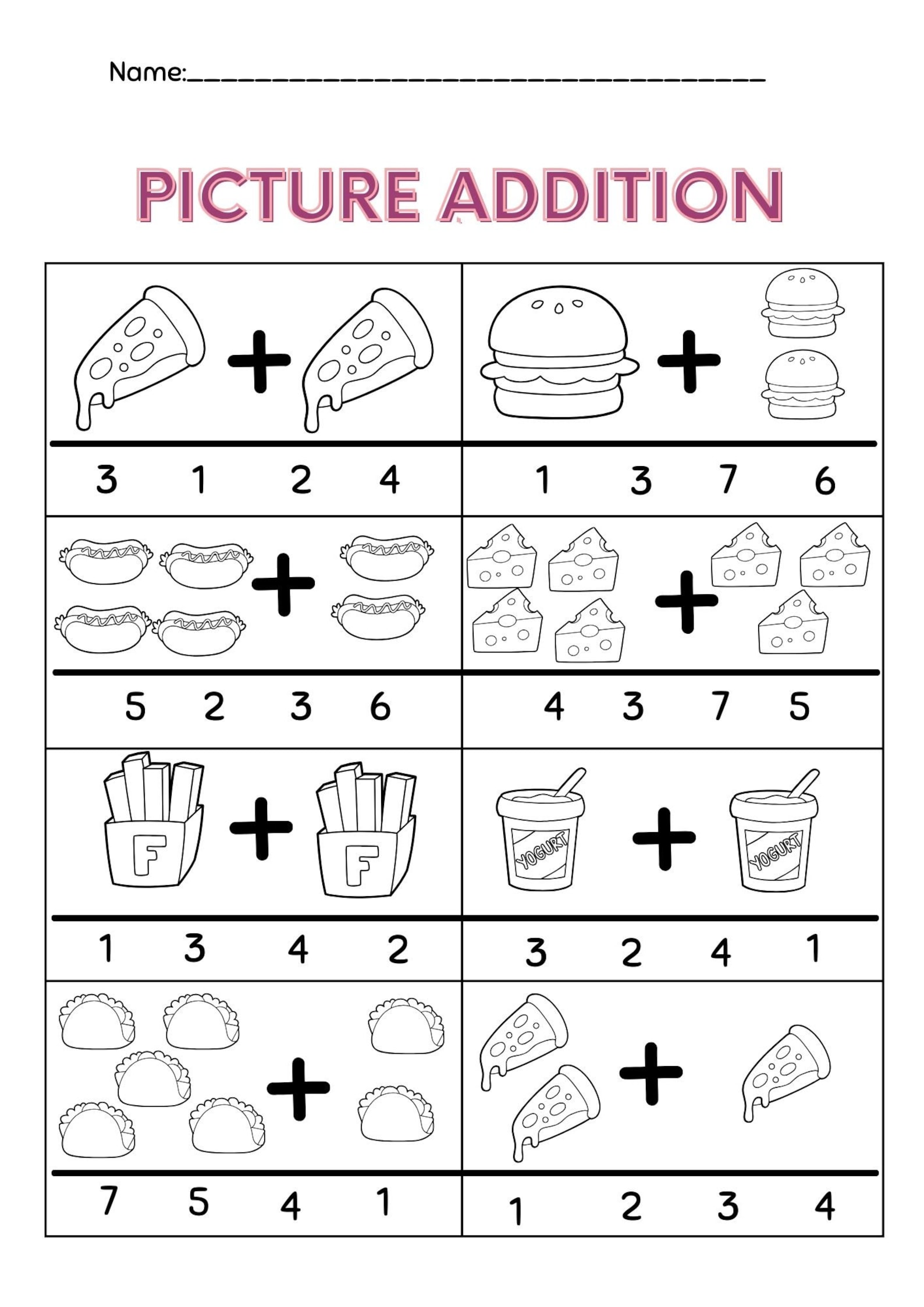 40 Picture Addition and Subtraction Worksheets: Preschool Homeschool ...