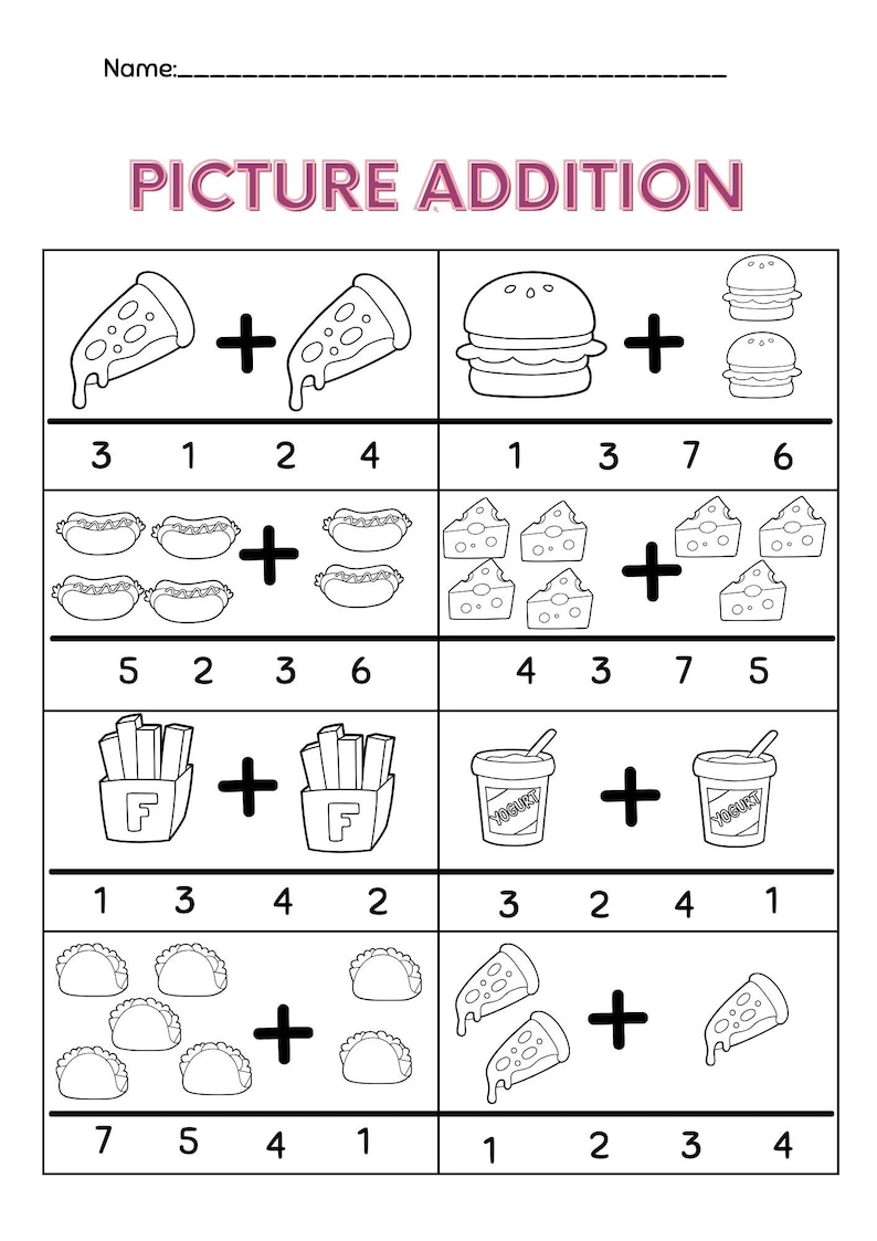 20 Picture Addition & Subtraction Worksheets: Preschool Homeschool ...