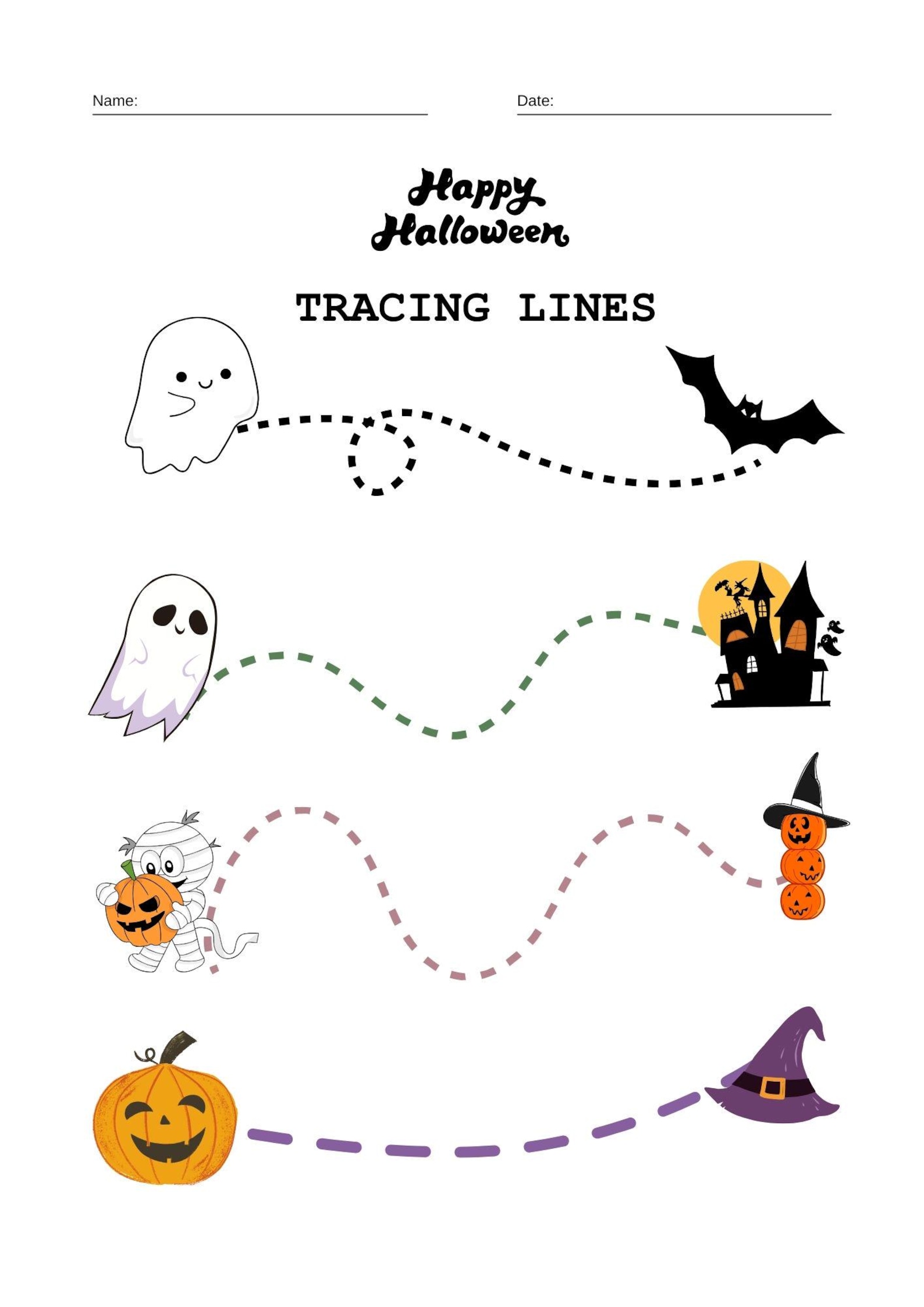 Halloween Tracing Lines Worksheet Bundle: Homeschool Kindergarten ...
