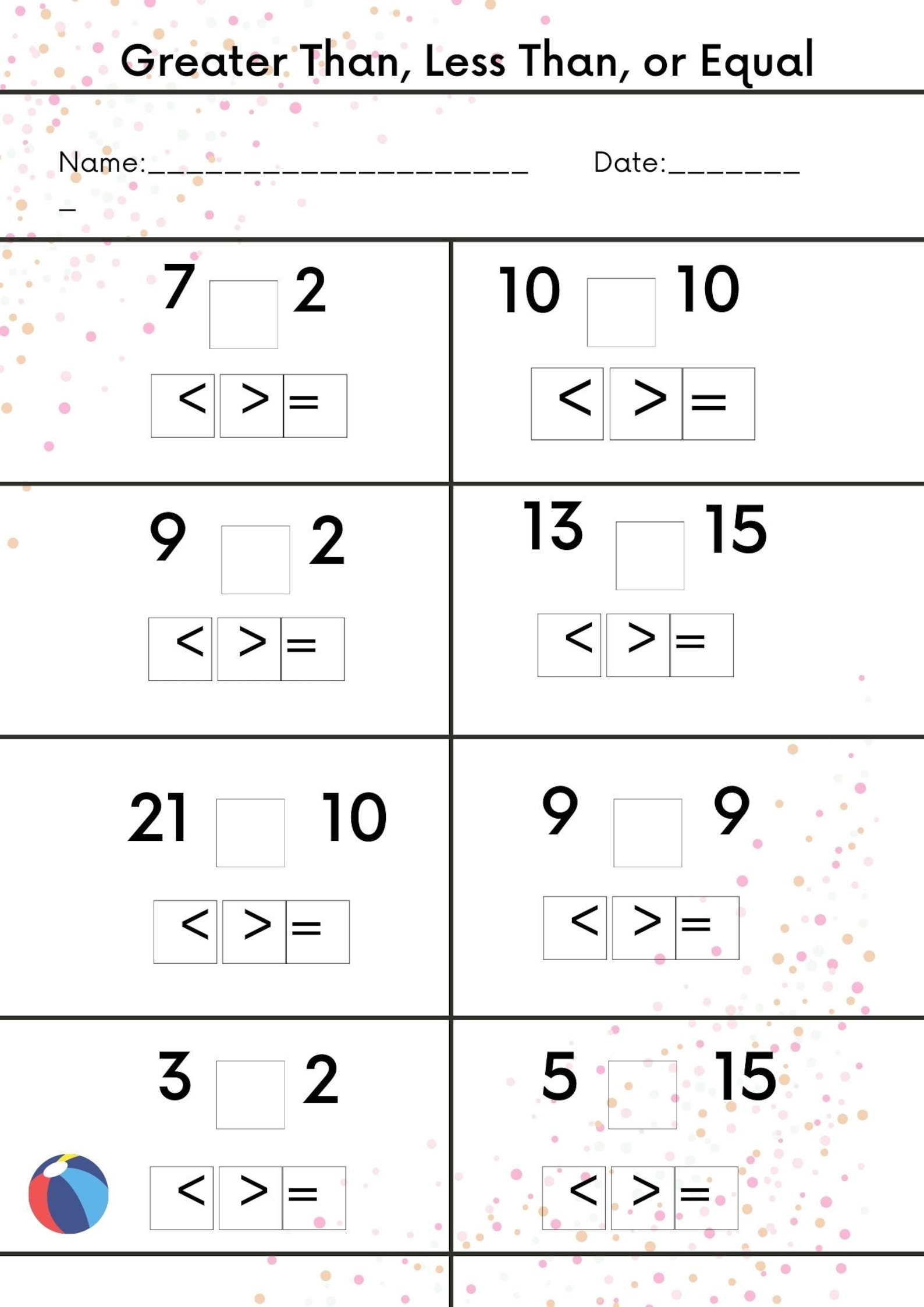 10 Printable Greater Than Less Than Equal to Worksheets. Preschool-3rd ...