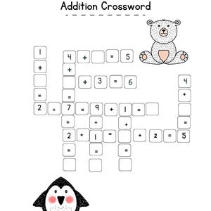 Addition Crossword Printable: Math Worksheet (printable) - Etsy
