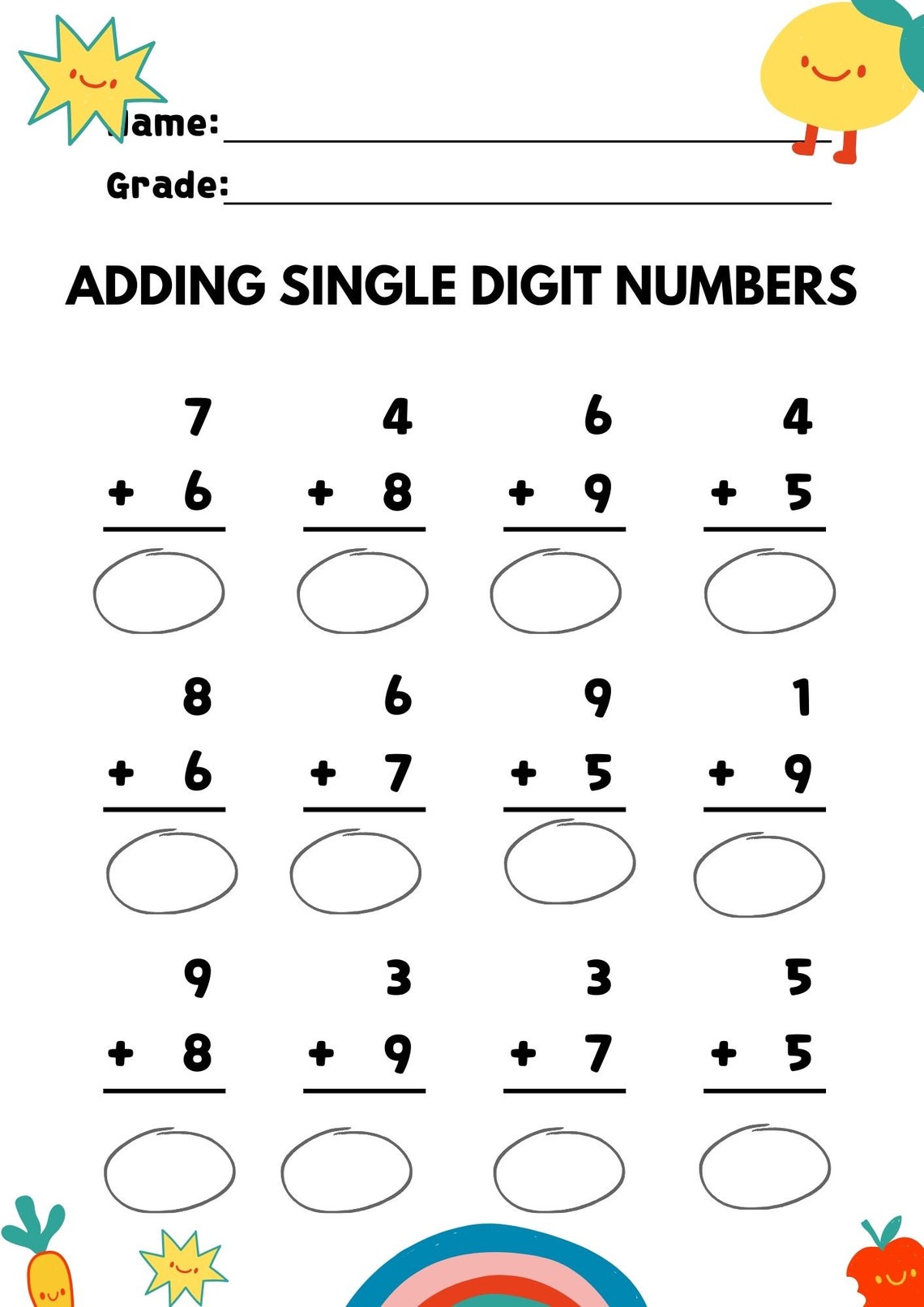 20 Printable Addition Worksheets, Math Worksheets, Single Digit ...