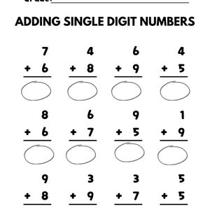 20 Single Digit Addition Worksheets: Kindergarten Math (PDF) - Etsy