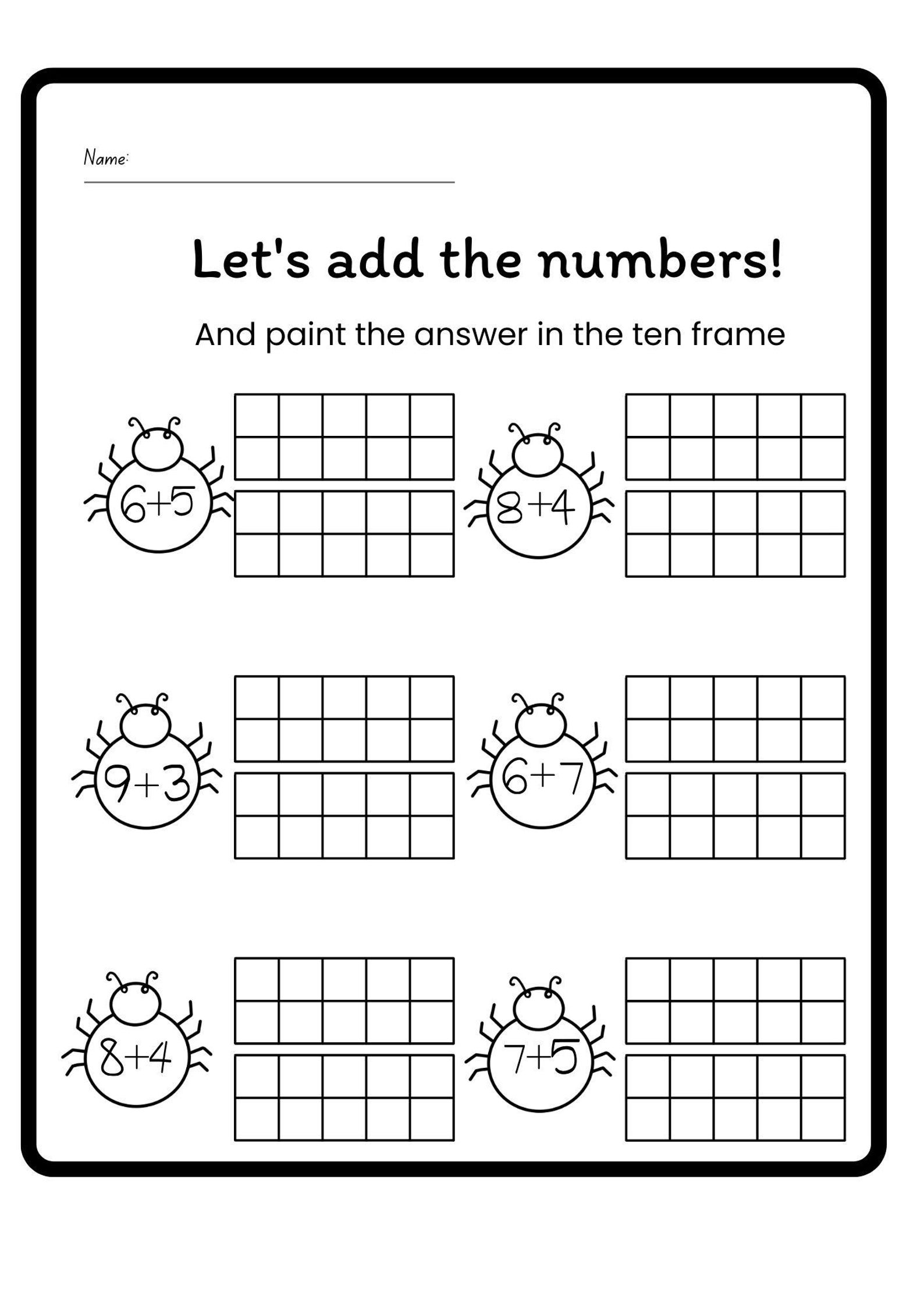 Ten Frame Addition Worksheets: Kindergarten Math (PDF) - Etsy